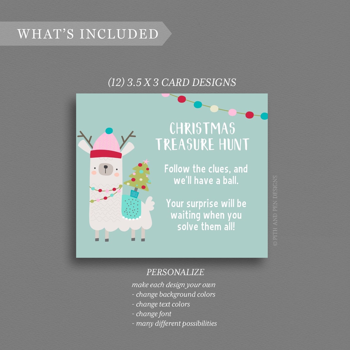 Llama Christmas Treasure Hunt Cards Scavenger Hunt Party | Etsy