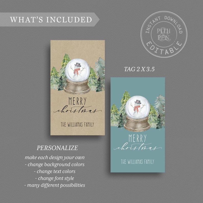 Printable Christmas Gift Tag Snow Globe Tag Instant | Etsy