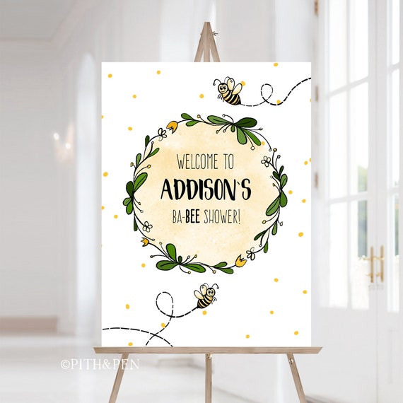 Printable Honey Bee Welcome Sign Baby Shower Sign Corjl - Etsy