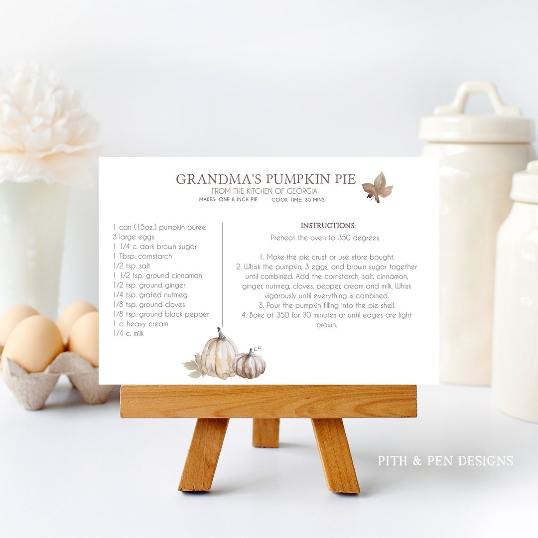 Muted Pumpkin Recipe Cards, Thanksgiving Recipe Cards, Printable Recipe ...
