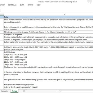 Precious Metals Conversions and Value Tracking Excel Spreadsheet (gold ...