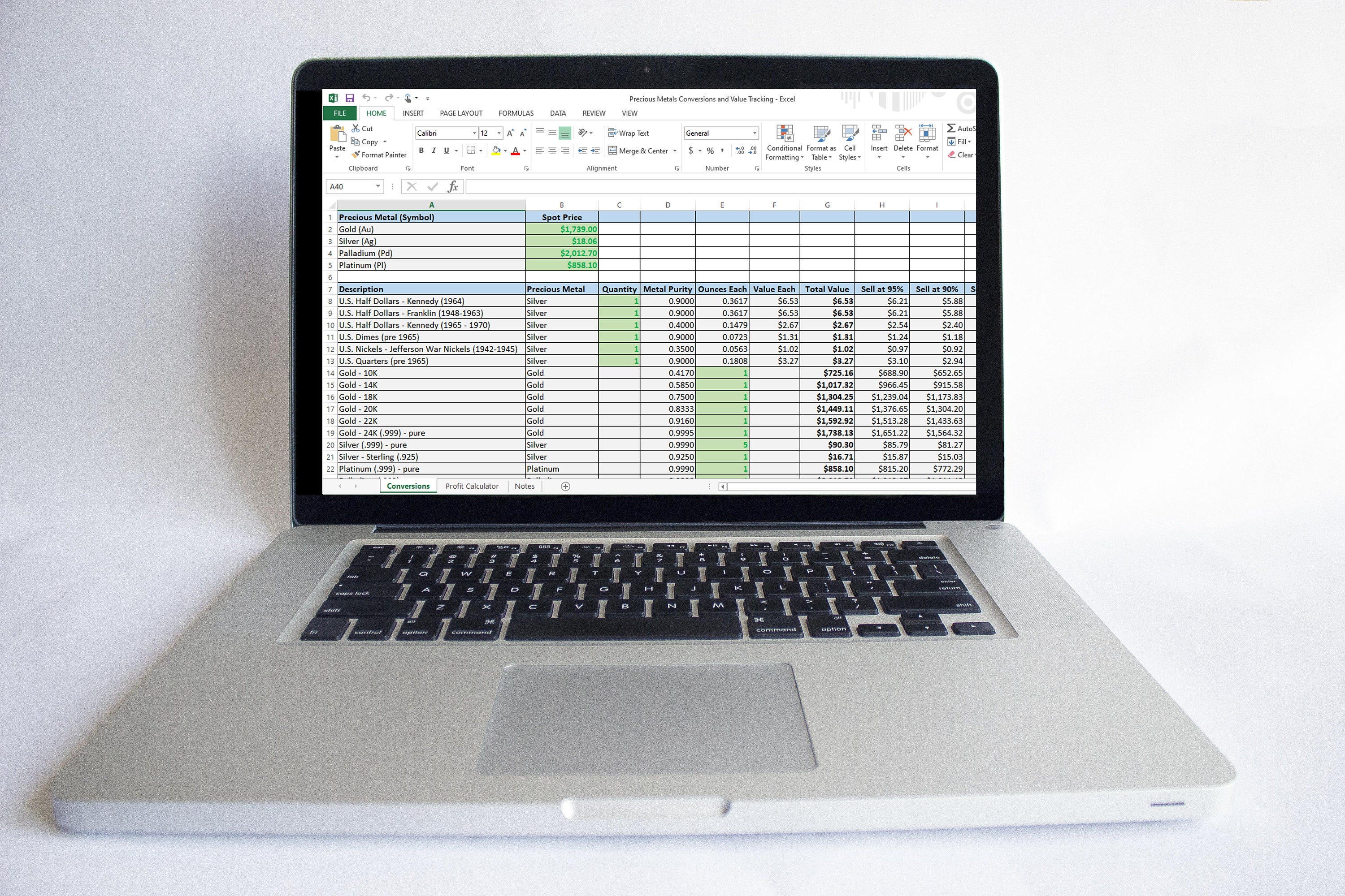 Precious Metals Conversions and Value Tracking Excel Spreadsheet (gold ...