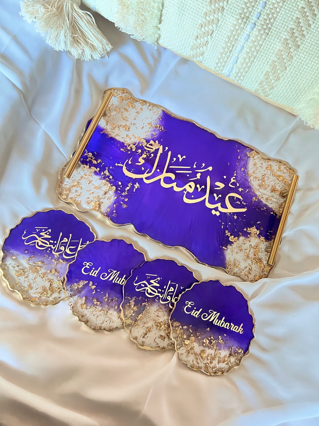 Handmade Eid Mubarak Tray and Coaster Set | Handmade Resin Art | Resin ...