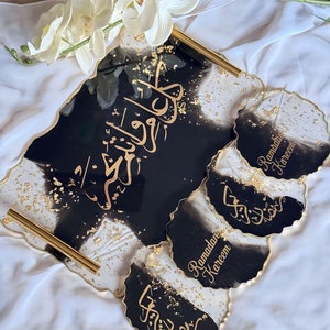 Handmade Ramadan Kareem Tray and Coaster Set | Handmade Resin Art ...
