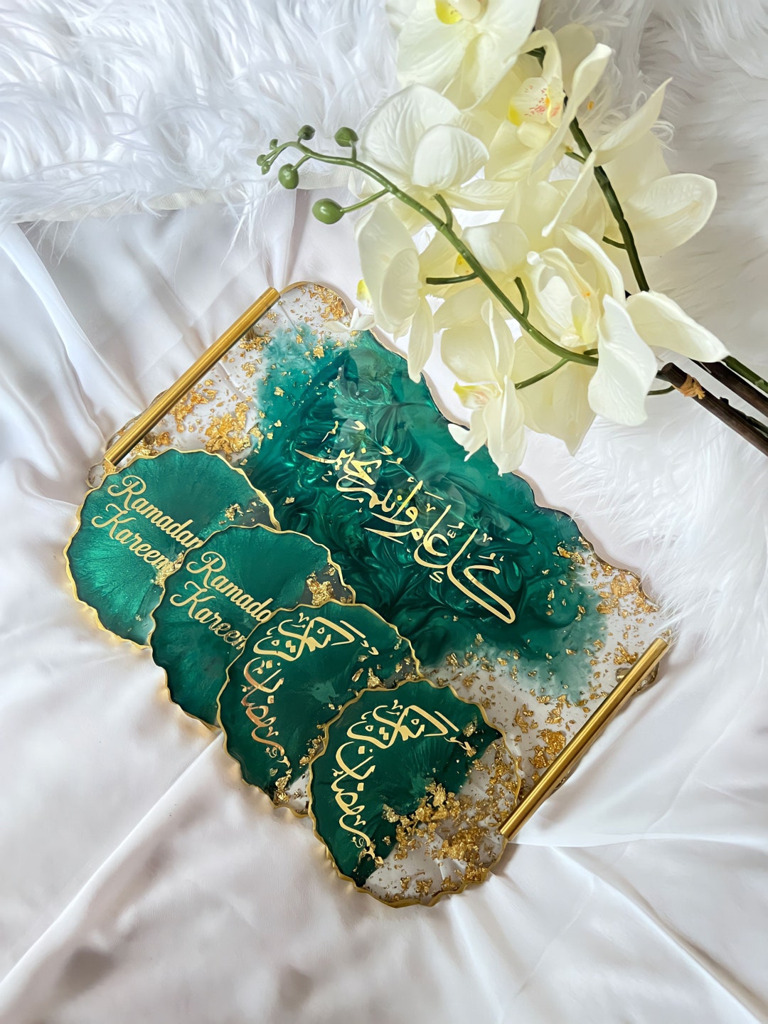 Handmade Ramadan Kareem Tray and Coaster Set Handmade Resin Art Resin ...
