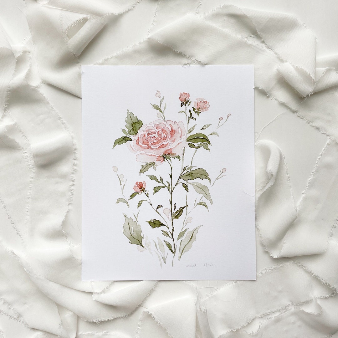 Pink Rose Flower Art Print, Rose Art Print, Watercolor Rose Art, Gift ...