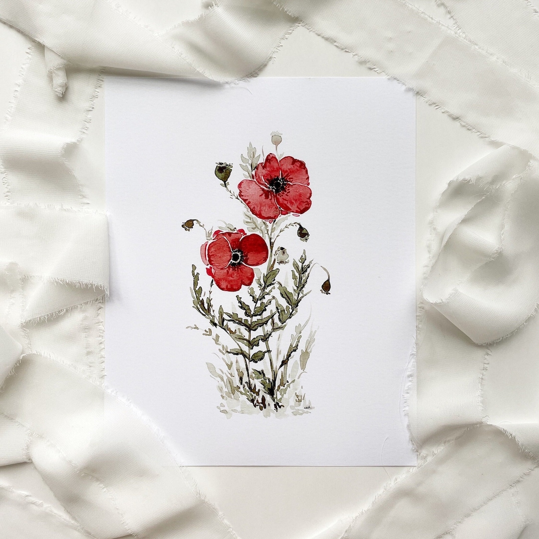 Red Poppy Flower Art Print, Poppy Art Print, Watercolor Poppy Art, Gift ...