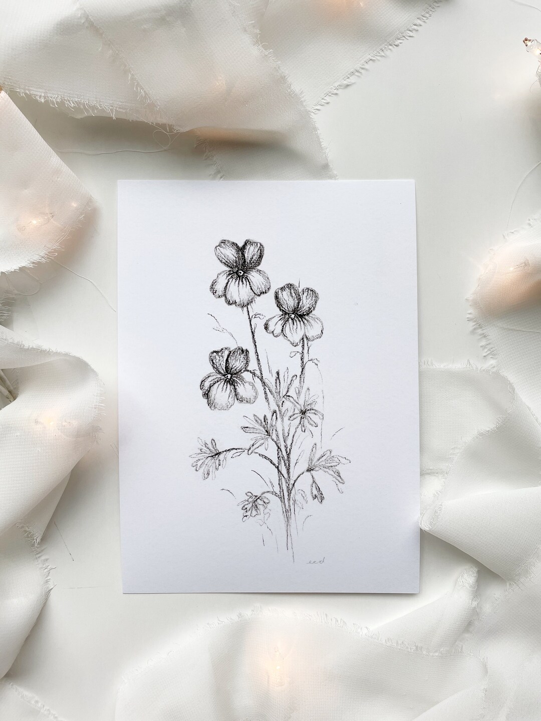 Violet Charcoal Sketch Art Print, Violet Art Print, Neutral Art, Gift ...