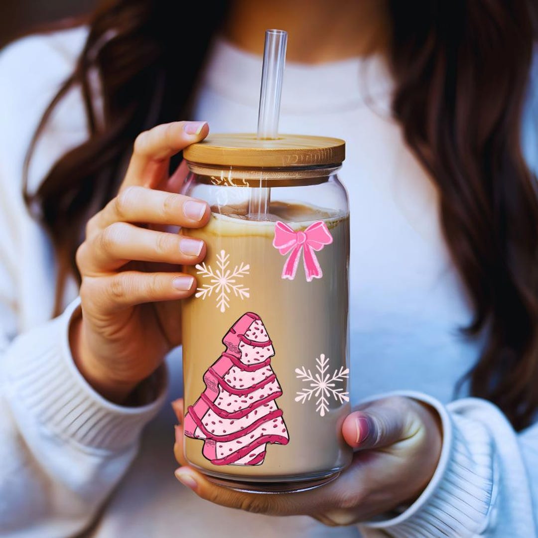 Adorable Pink Christmas Tree Cake Sipper Glass, 16oz - Etsy