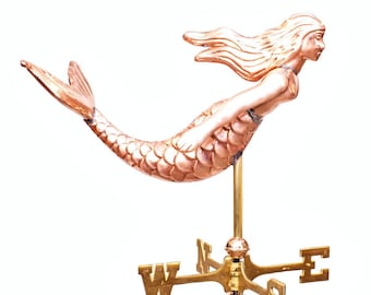 LARGE HUGH Handcrafted 3dimensional Mermaid Weathervane Copper Patina ...