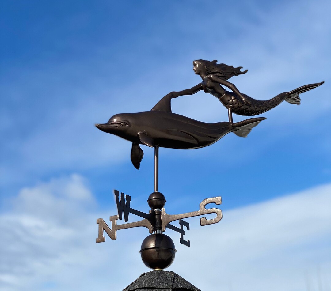 Copper Mermaid & Dolphin Weathervane With Dark Bronze Finish - Etsy