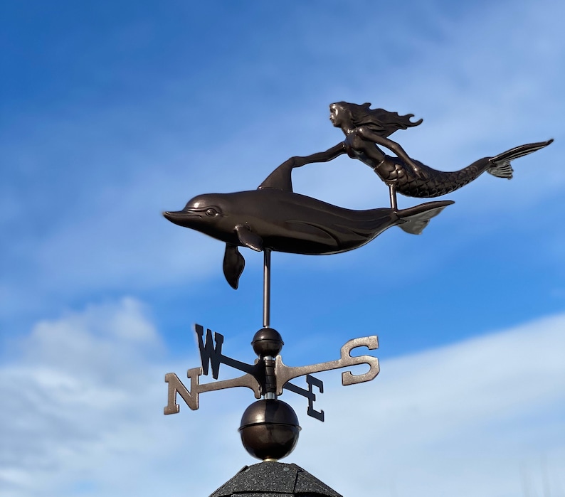 Copper Mermaid & Dolphin Weathervane With Dark Bronze Finish - Etsy