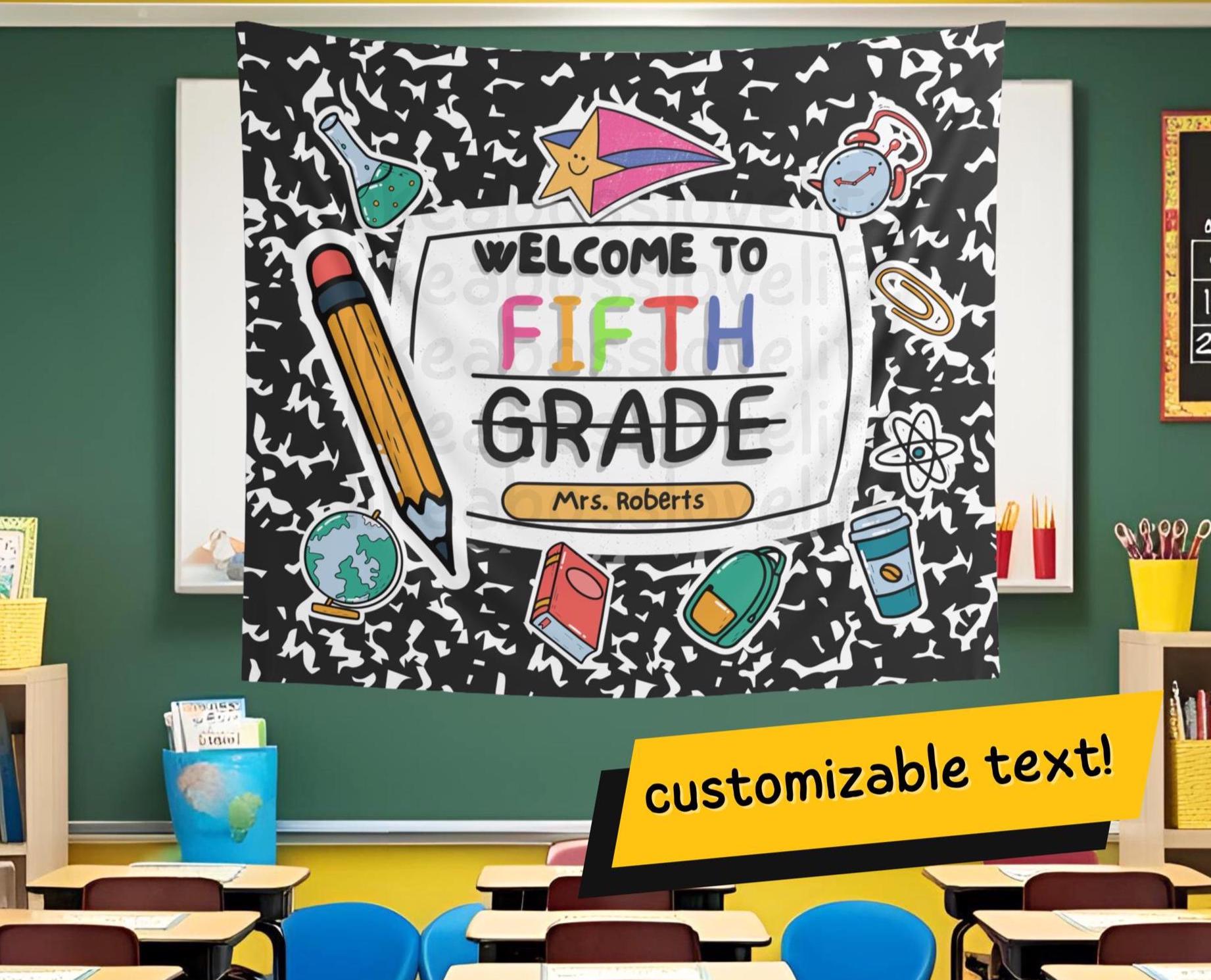 Custom Fifth Grade Back to School Teacher Banner, Teacher Wall Decor ...