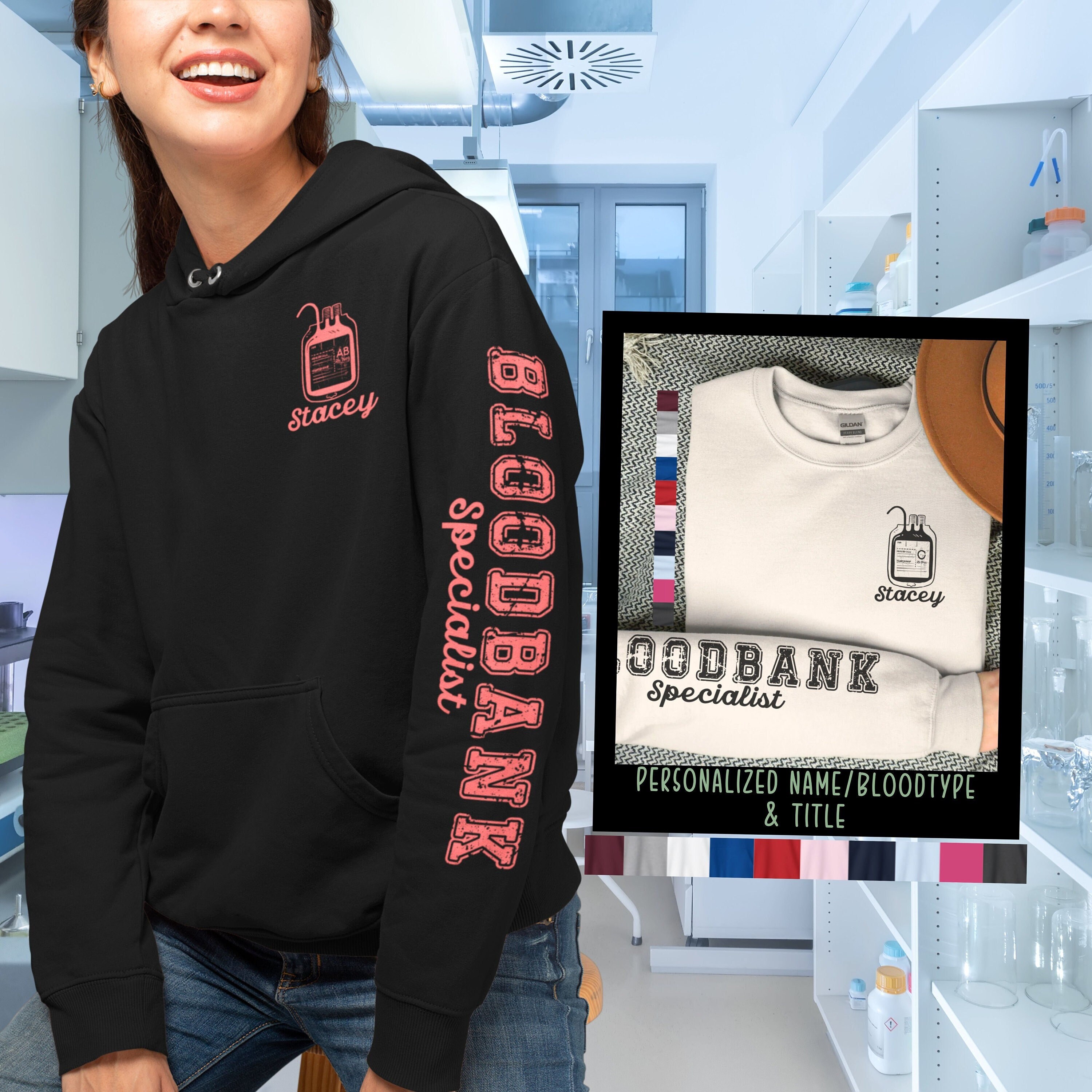 Personalized Blood Bank Sweater Hoodie, Medical Lab Scientist ...