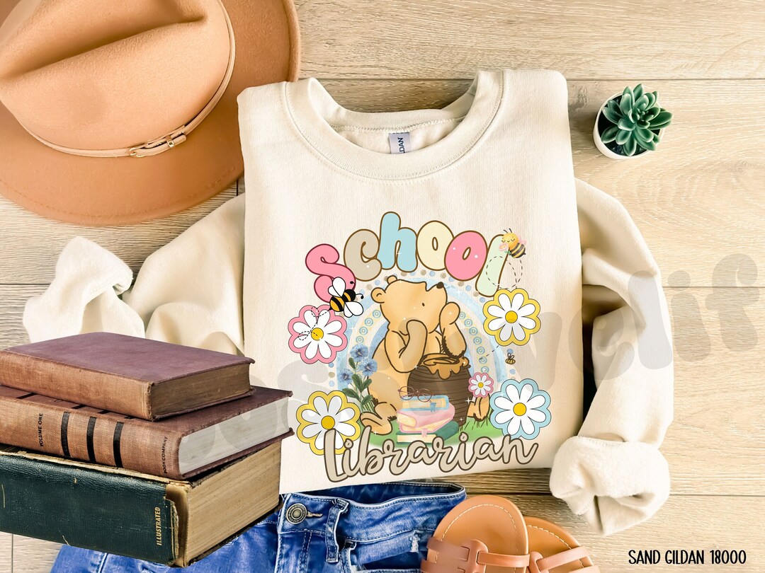 School Librarian Bear Flower First Day Back to School Sweatshirt ...