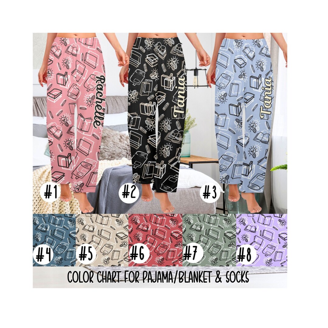 Personalized Book Lover Pajamas Christmas Gift, Reading Teacher PJ ...