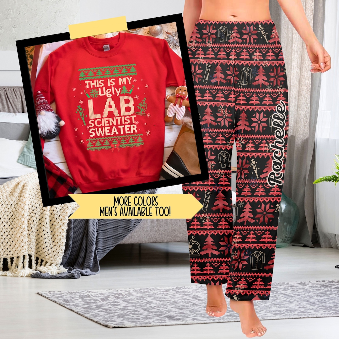 Personalized Lab Scientist PJ Pants, Ugly Sweater Chemistry Gift ...