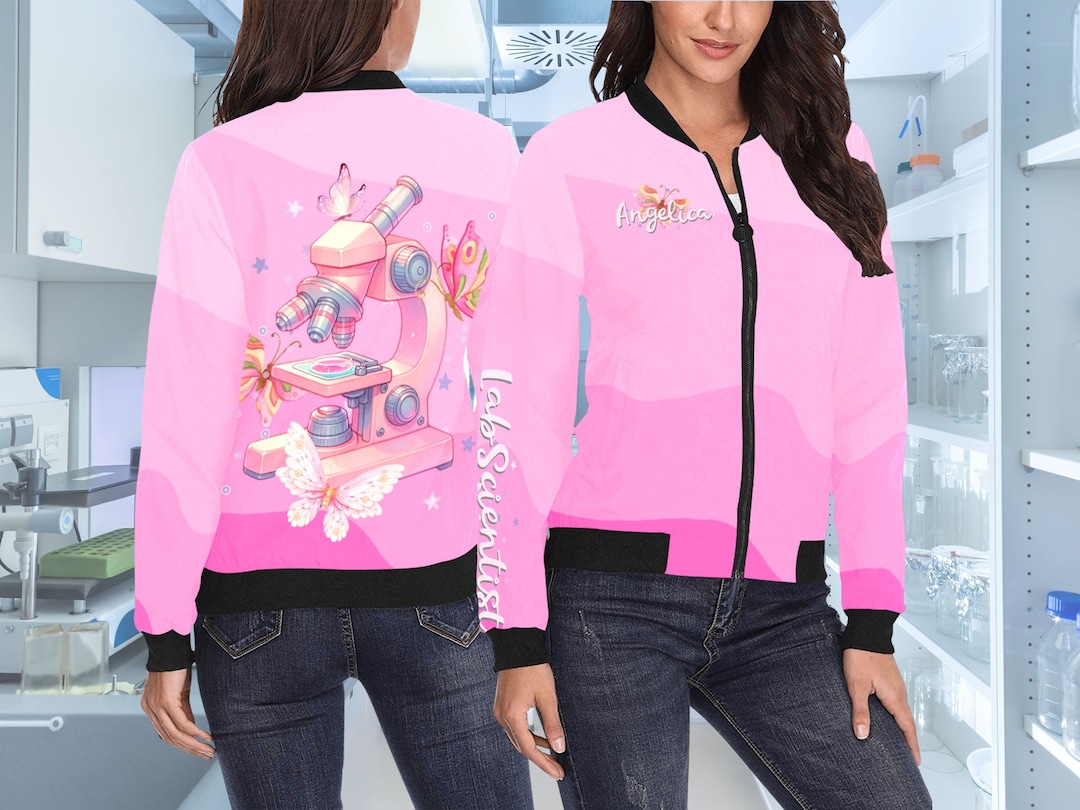 Personalized Pink Microscope Bomber Jacket, Laboratory Scientist, Lab ...