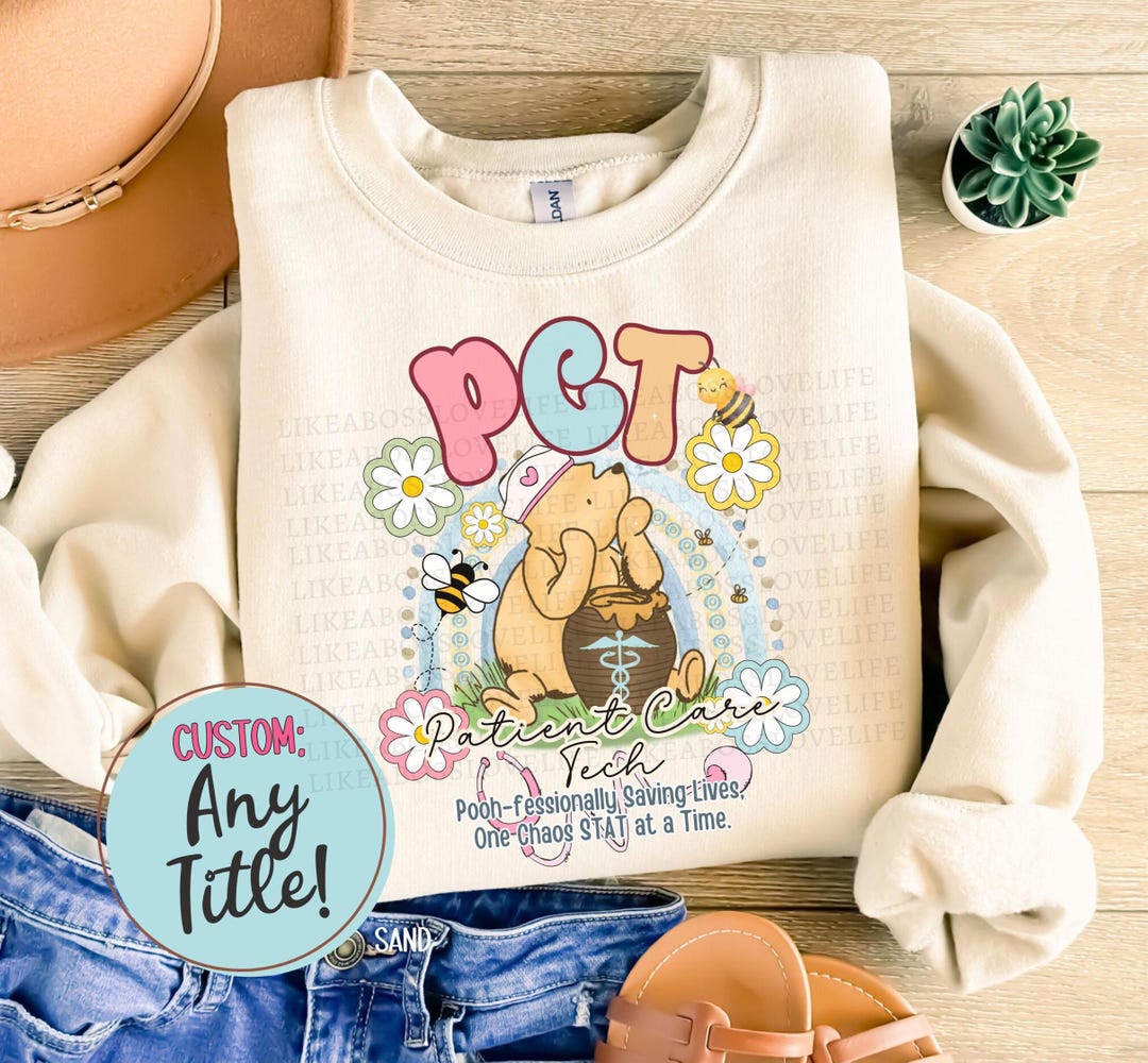 PCT Classic Winnie Pooh Patient Care Technician Flower Spring Sweater ...