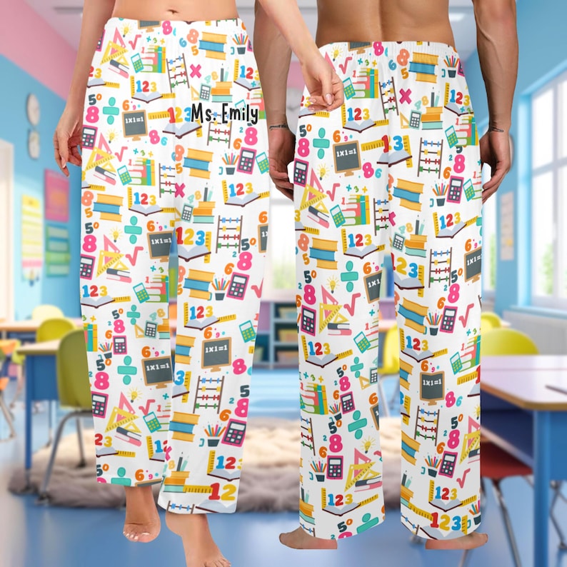 Personalized Math Teacher Pajama Pants Back to School Kinder 1st 2nd ...