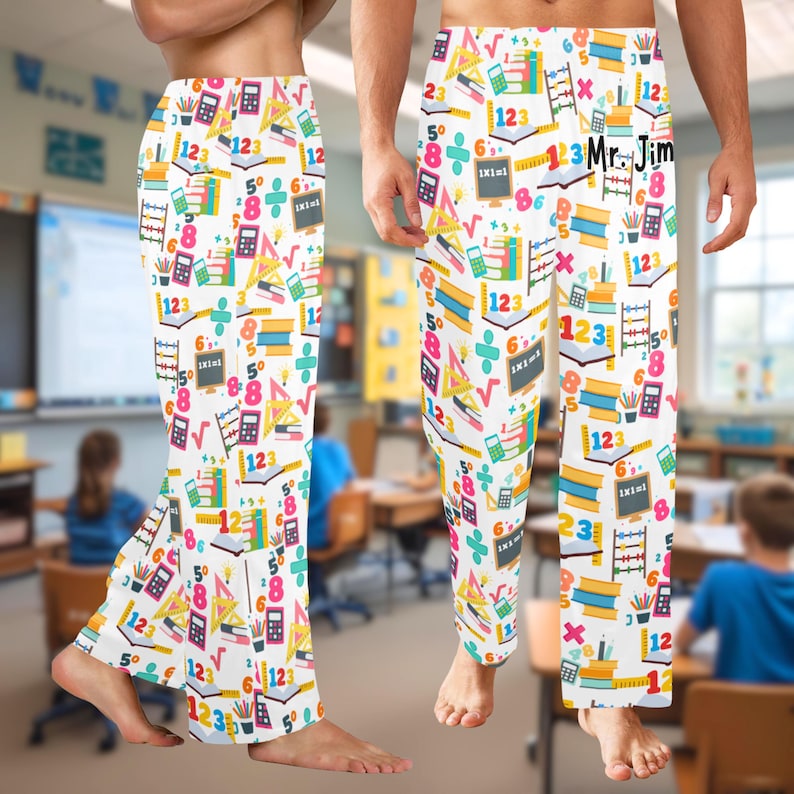 Personalized Math Teacher Pajama Pants Back to School Kinder 1st 2nd ...