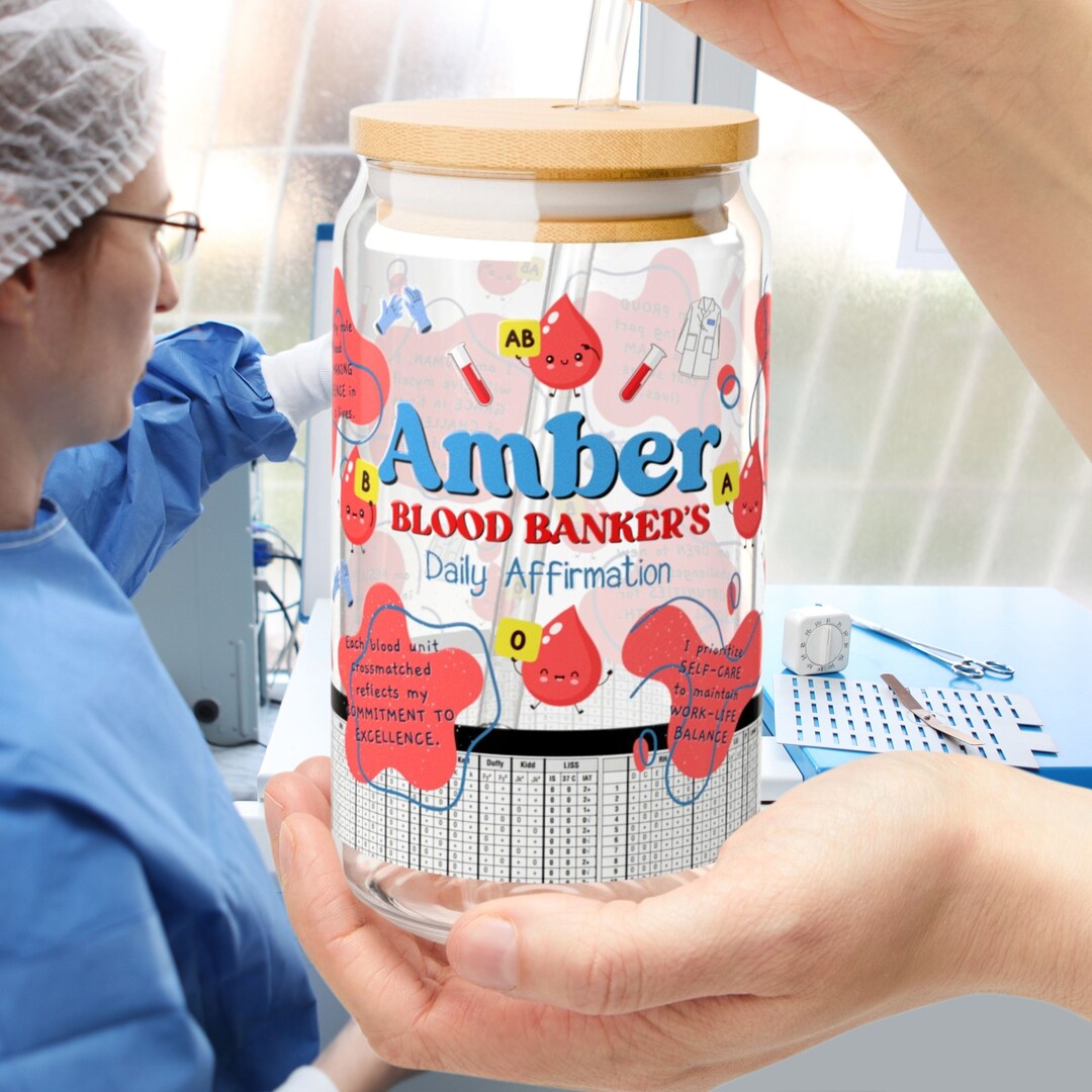 Personalized Blood Banker Daily Affirmation Glass Tumbler, Medical Lab ...