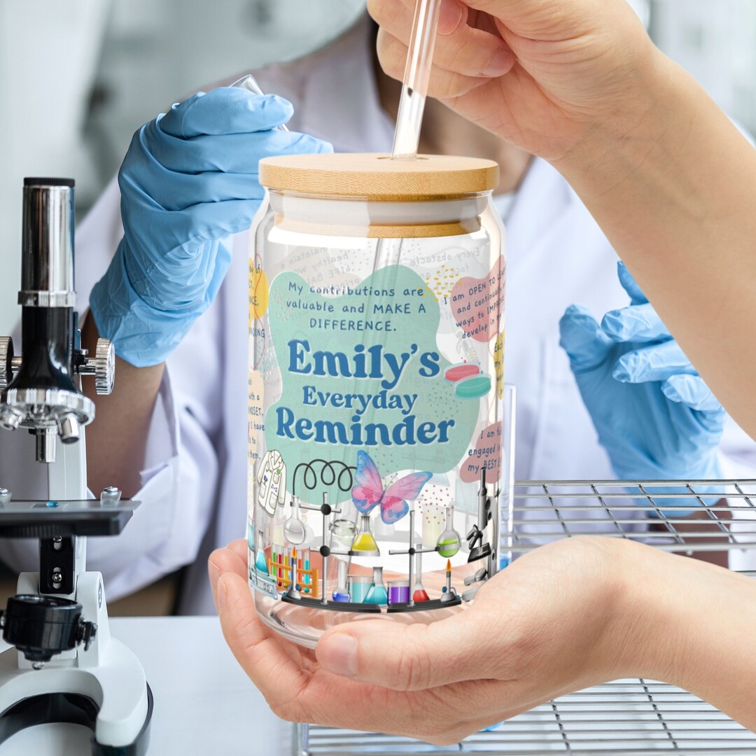 Personalized Daily Positive Affirmation Glass Tumbler, Laboratory ...