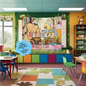 Kinder Classic Pooh Back to School Teacher Custom Banner, Teacher Wall ...