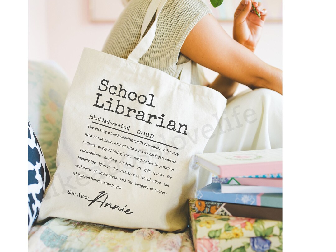 Personalized School Librarian Tote Bag, Book Lover Mother's Day Gift ...