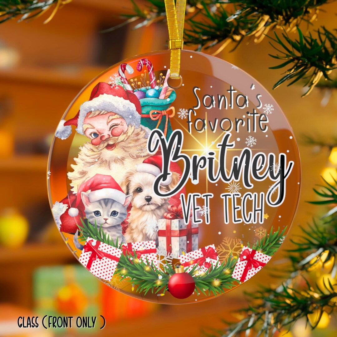 Personalized Veterinary Christmas Glass Ornament, Santa's Favorite Vet ...