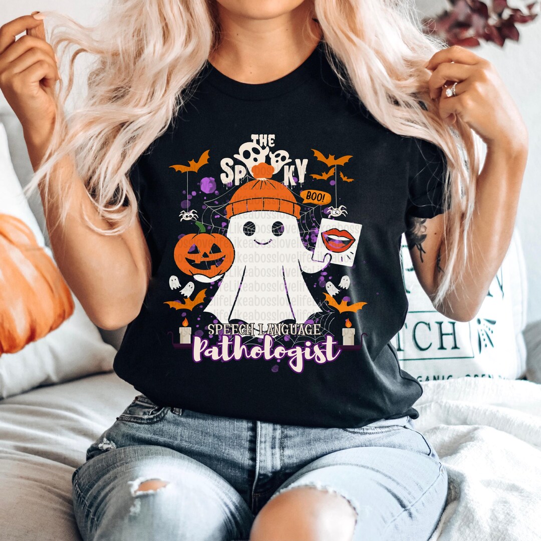 Spooky Speech Language Pathologist Halloween Shirt, School SLP Ghost ...