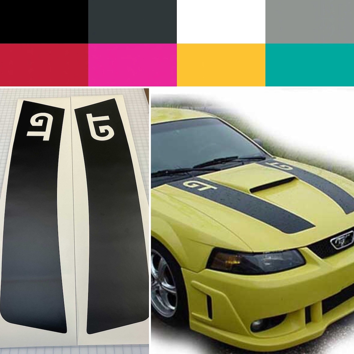 GT Cutout Hood Stripes for Ford Mustang 1999-2004 | Gloss Black, Matte ...