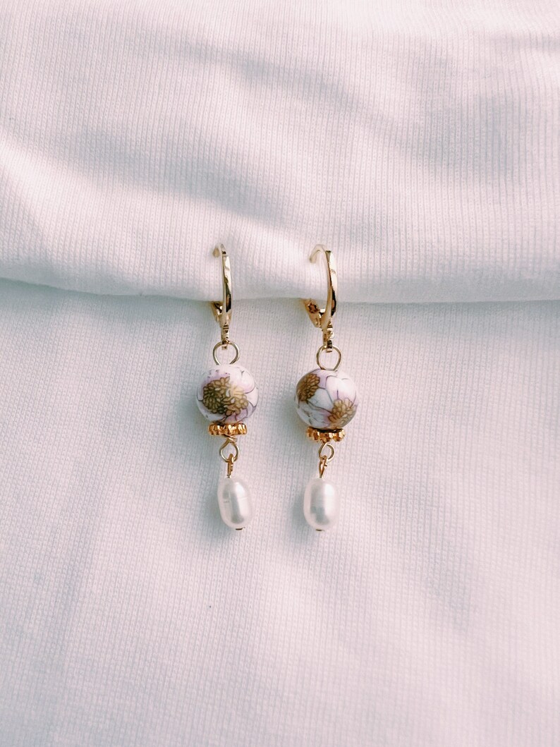 Dainty Floral Gold Porcelain Genuine Freshwater Pearl Gold - Etsy