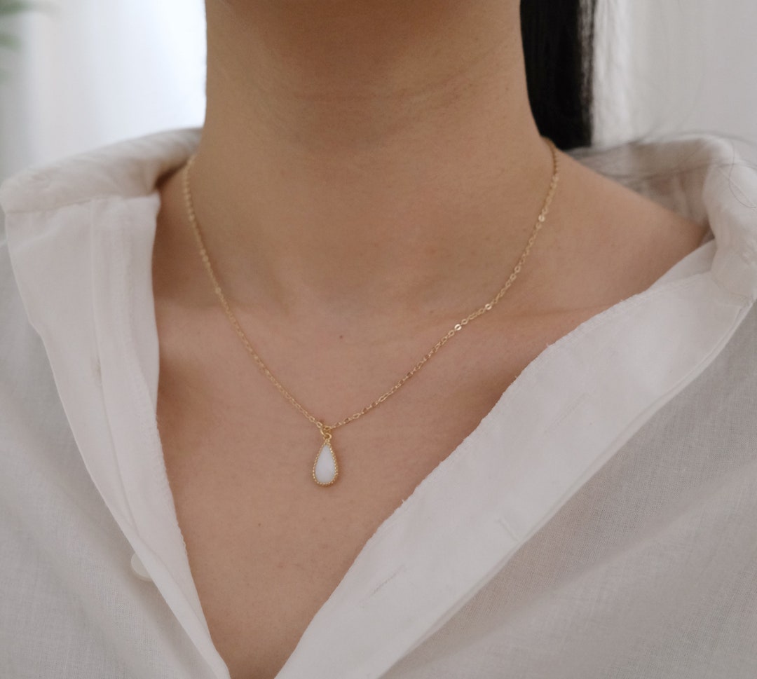 Alabaster 14k Gold Filled Chain Necklace, Alabaster Teardrop Necklace ...