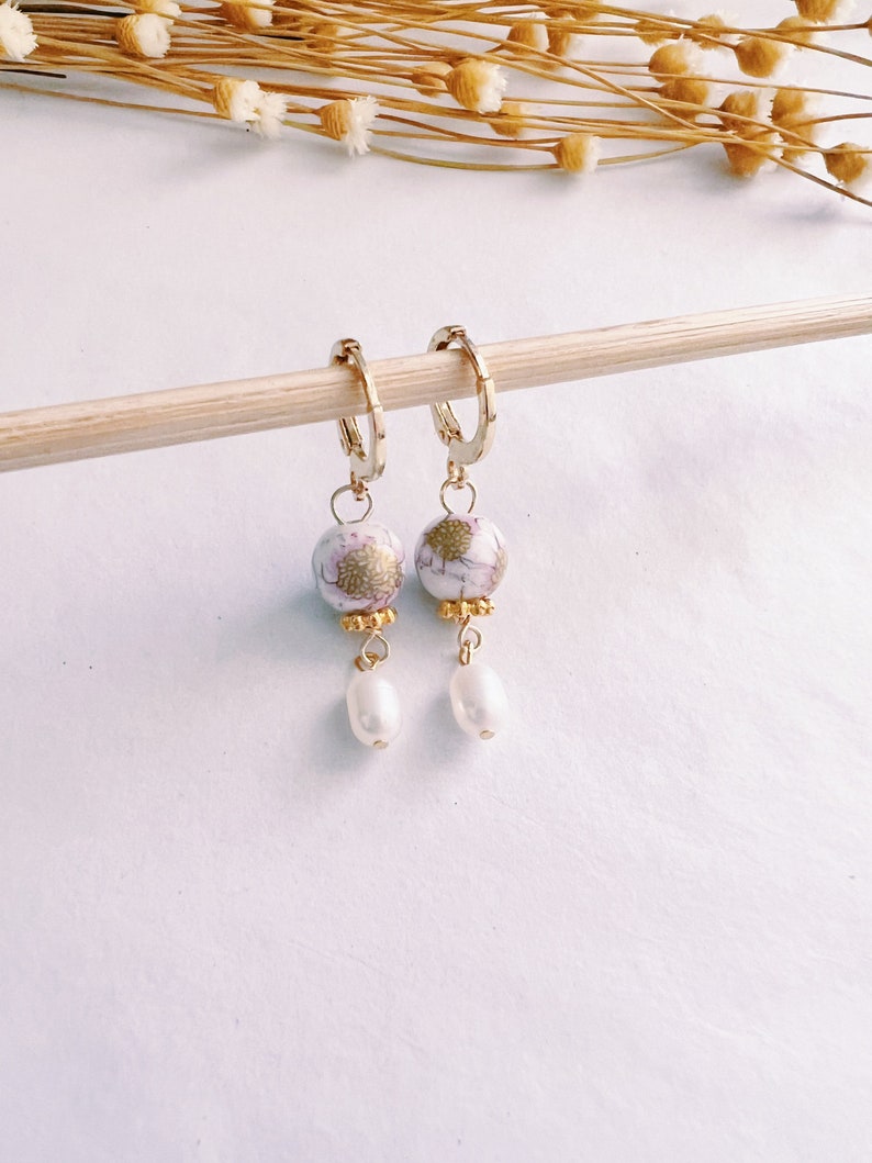 Dainty Floral Gold Porcelain Genuine Freshwater Pearl Gold - Etsy