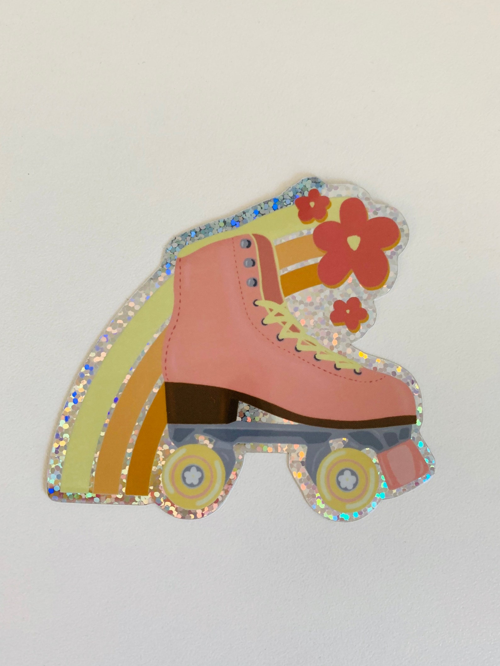Glitter Pink Roller Skate Sticker | Etsy