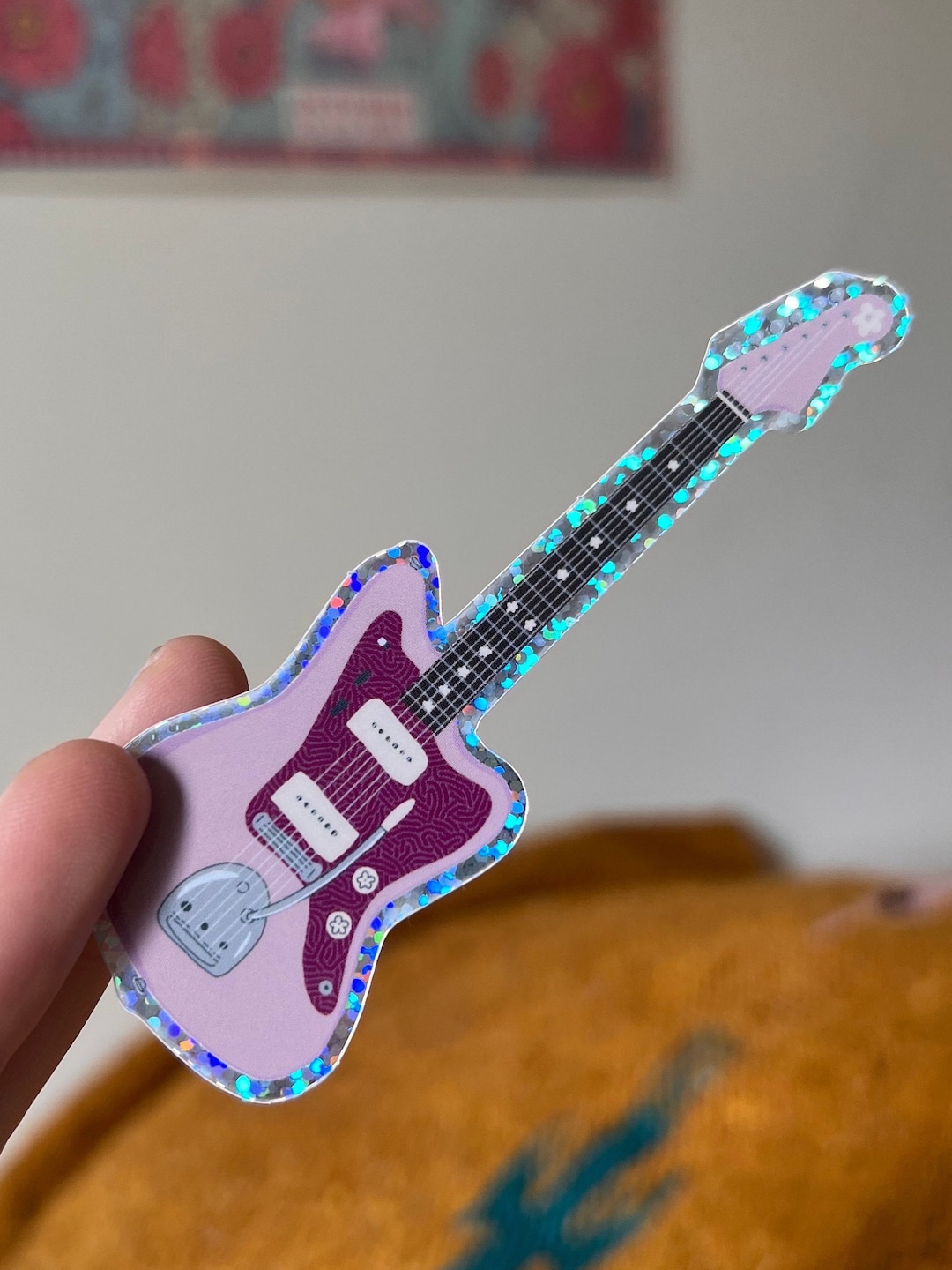 Pink Glitter Guitar Vinyl Sticker - Etsy