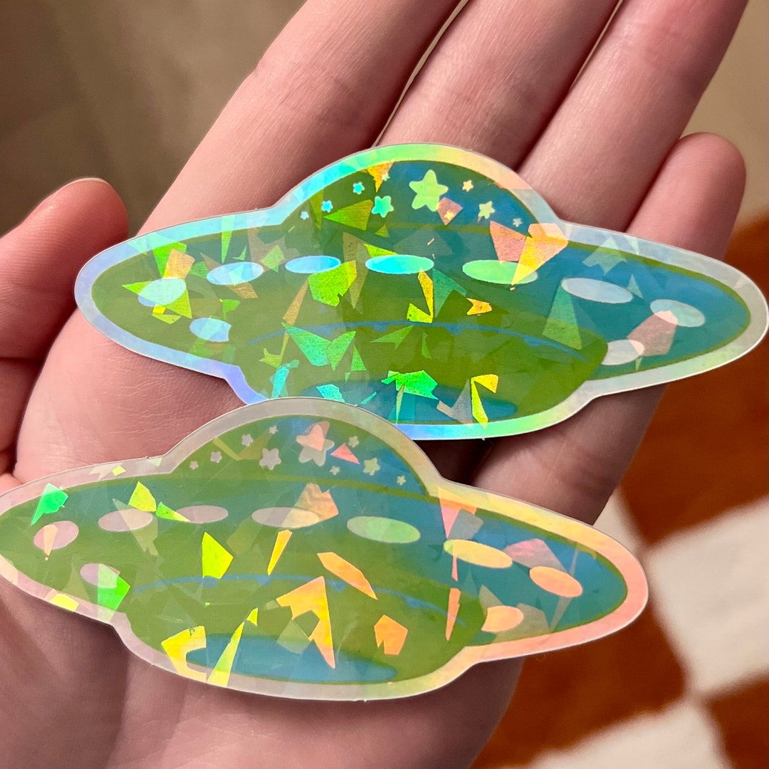 Neon Green Holographic UFO Vinyl Sticker - Etsy