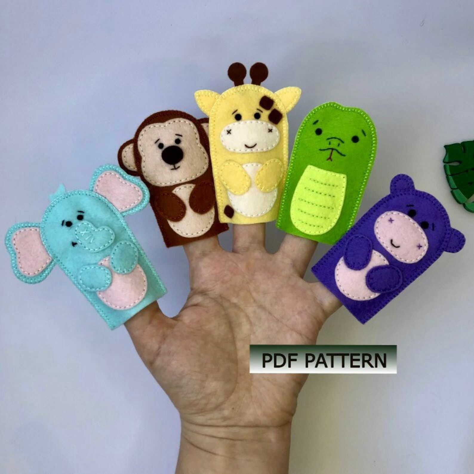 Felt Safari Finger Puppets PDF Sewing Patterns for Monkey Giraffe Hippo ...