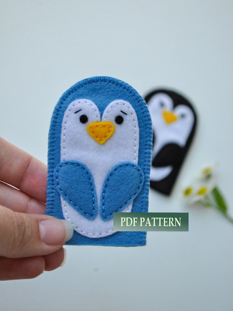 PDF Pattern, Felt Patter, Penguin Finger Puppet Pattern, Polar Penguin ...