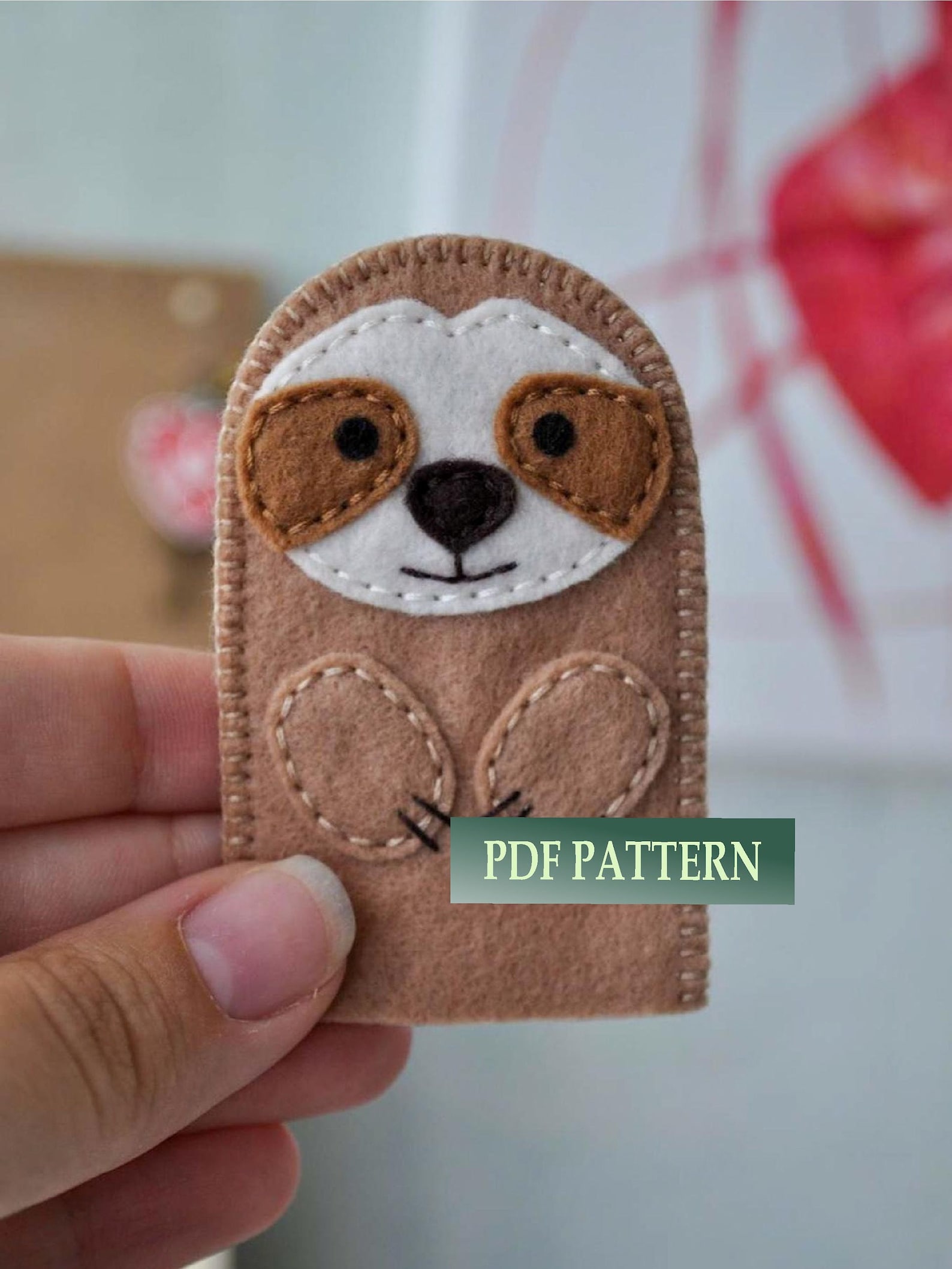 PDF Pattern – Felt Sloth Finger Puppet Pattern, Easy Sewing Tutorial ...