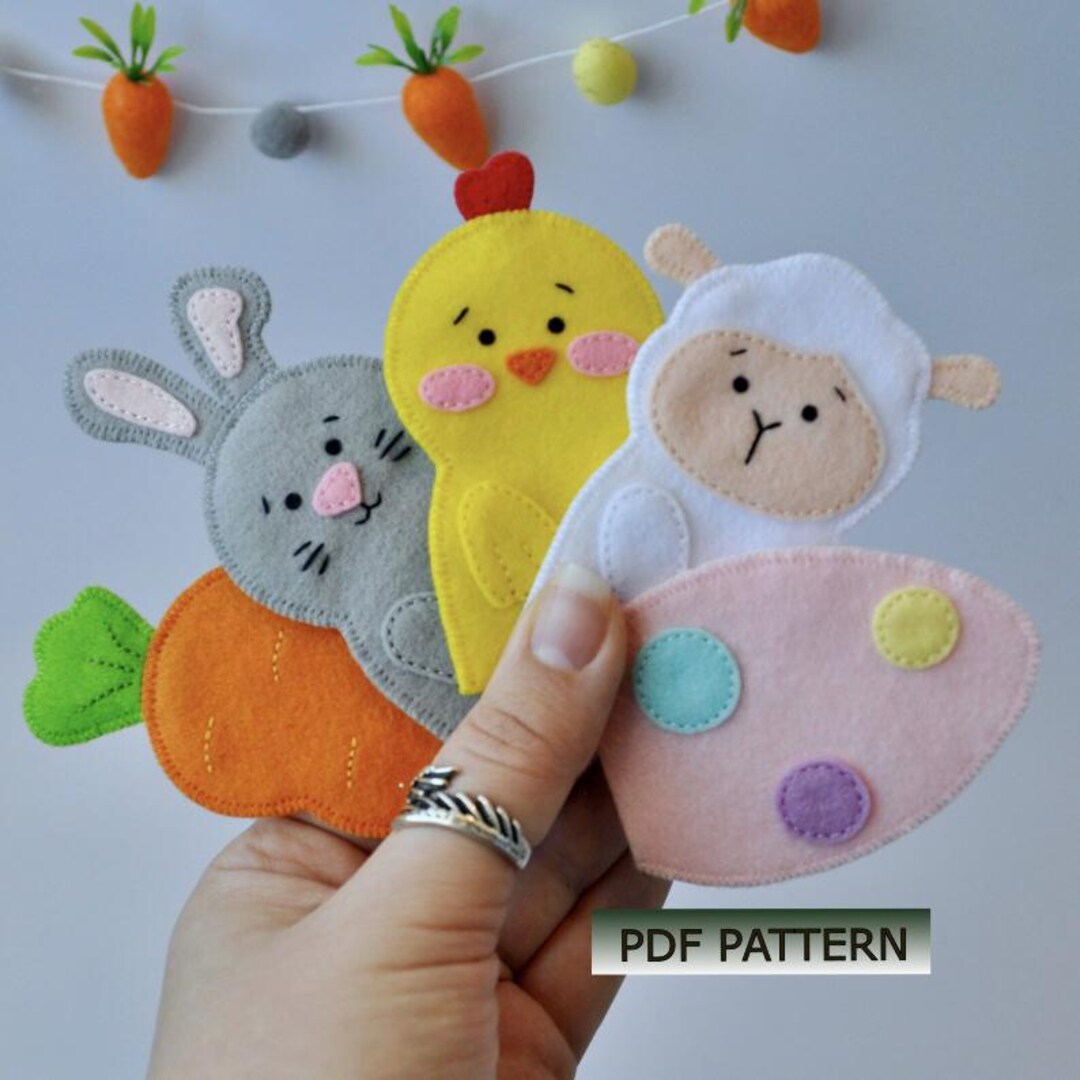 PDF Patterns: Easter Finger Puppet Set. Easy Sew Felt Bunny, Chick ...