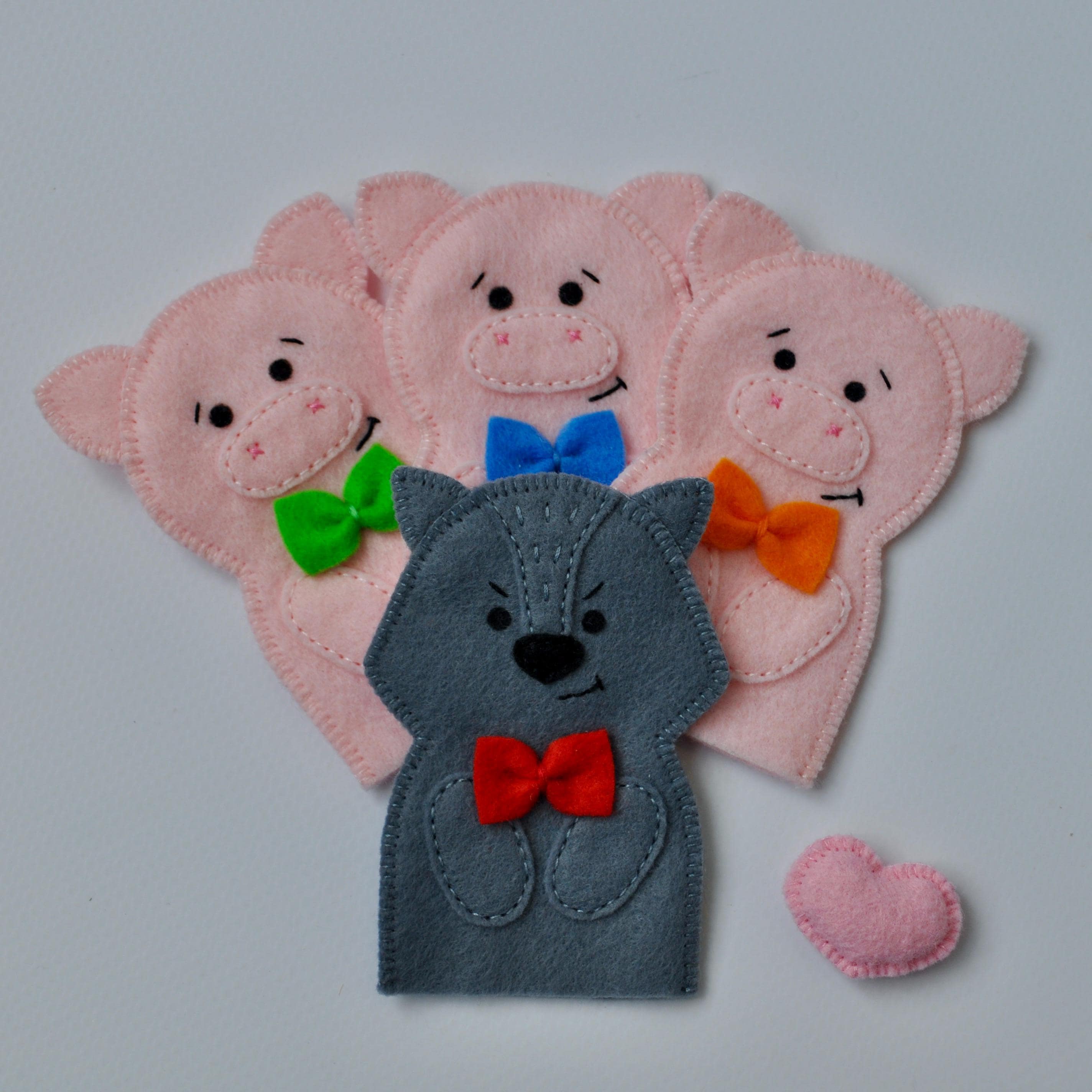 PDF Pattern: Felt Finger Puppets – Three Little Pigs and Big Bad Wolf ...