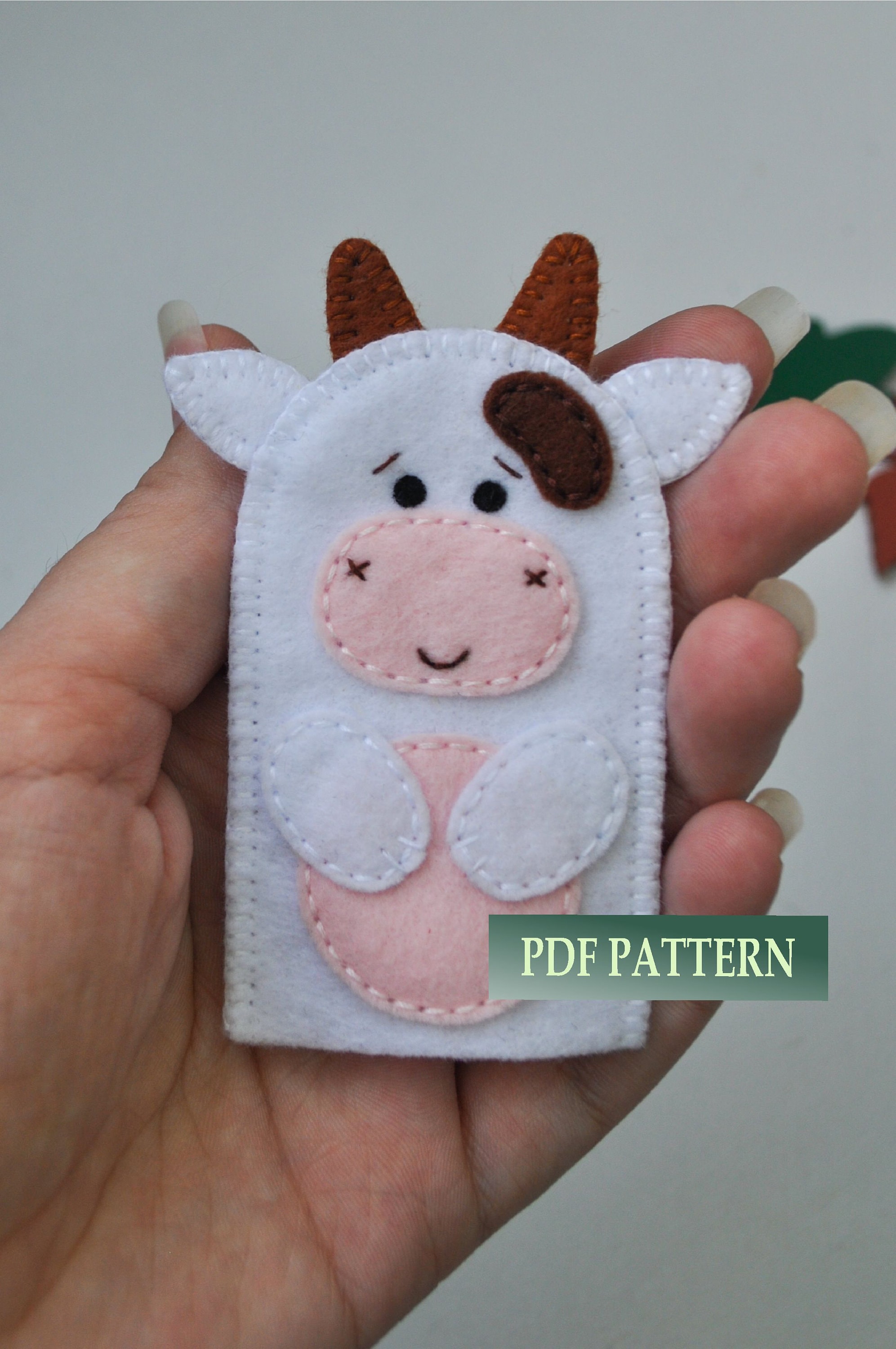 PDF Pattern, Felt Patter, Cow Finger Puppet Pattern, Cow Sewing ...