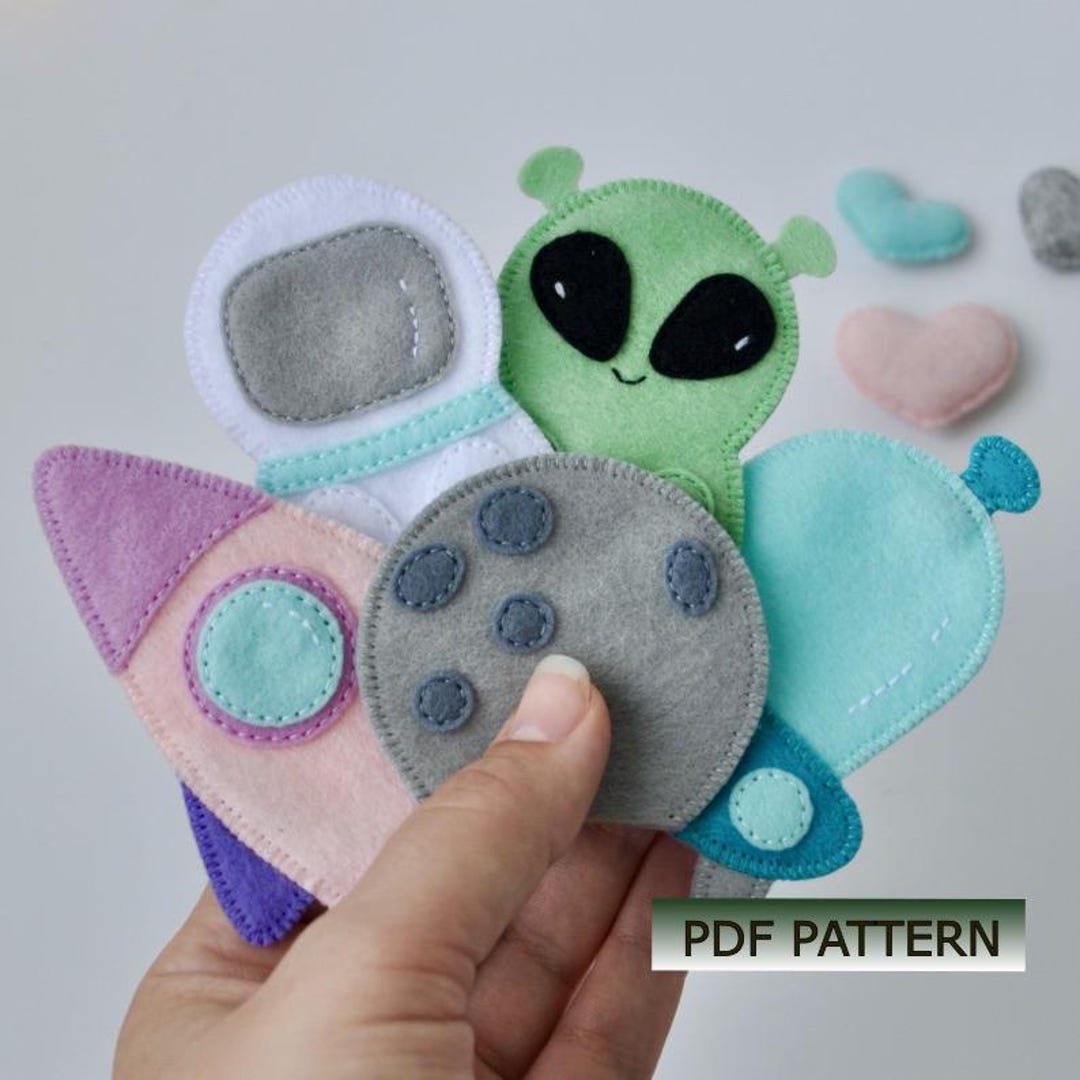 PDF Patterns: Space Finger Puppet Set. Easy Sew Felt Astronaut, Rocket ...