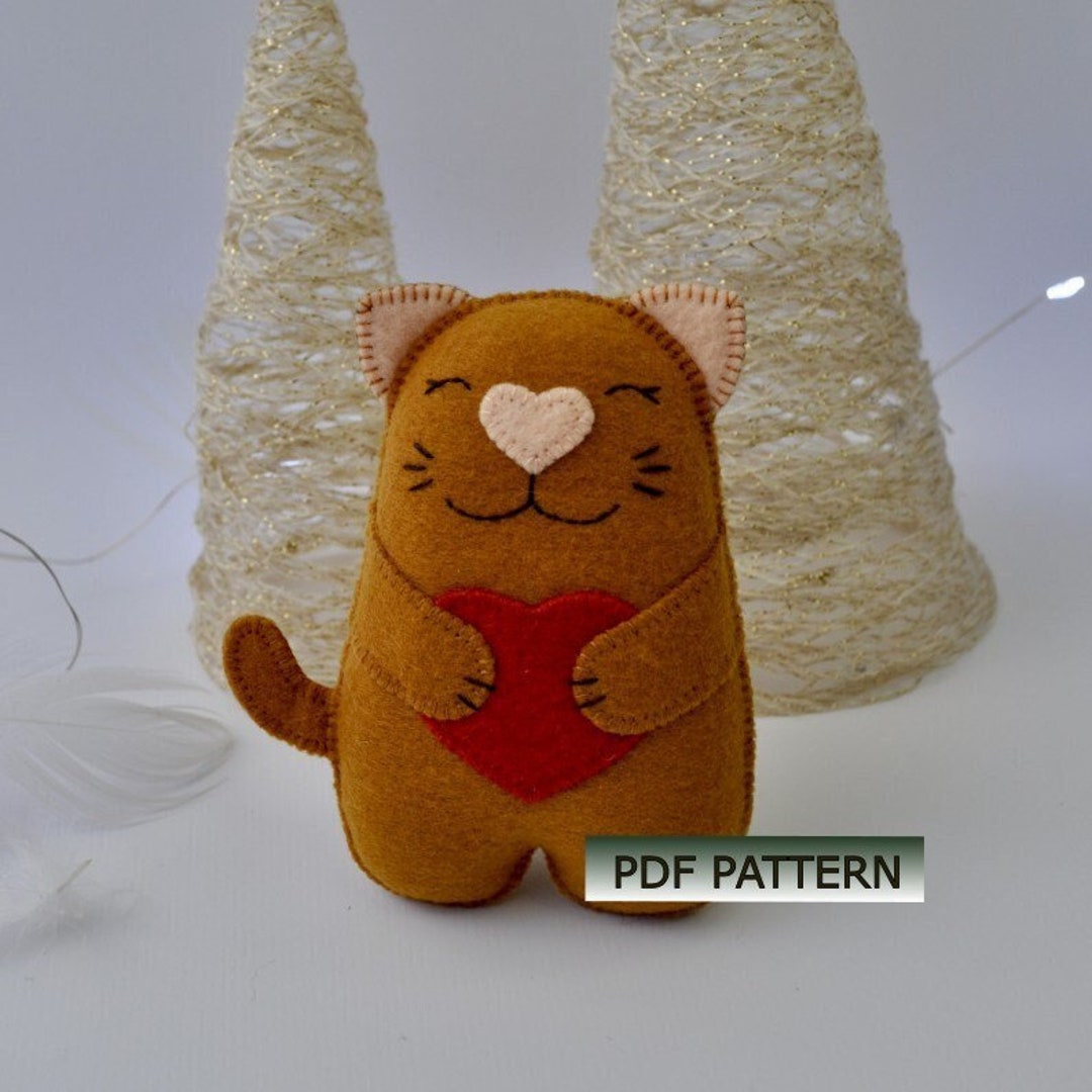 PDF Sewing Pattern: Felt Cat With a Heart. DIY Cat Toy Plush. Easy ...