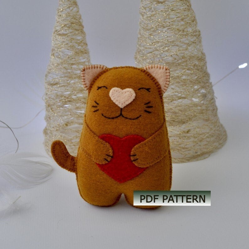 PDF Sewing Pattern: Felt Cat With a Heart. DIY Cat Toy Plush. Easy ...