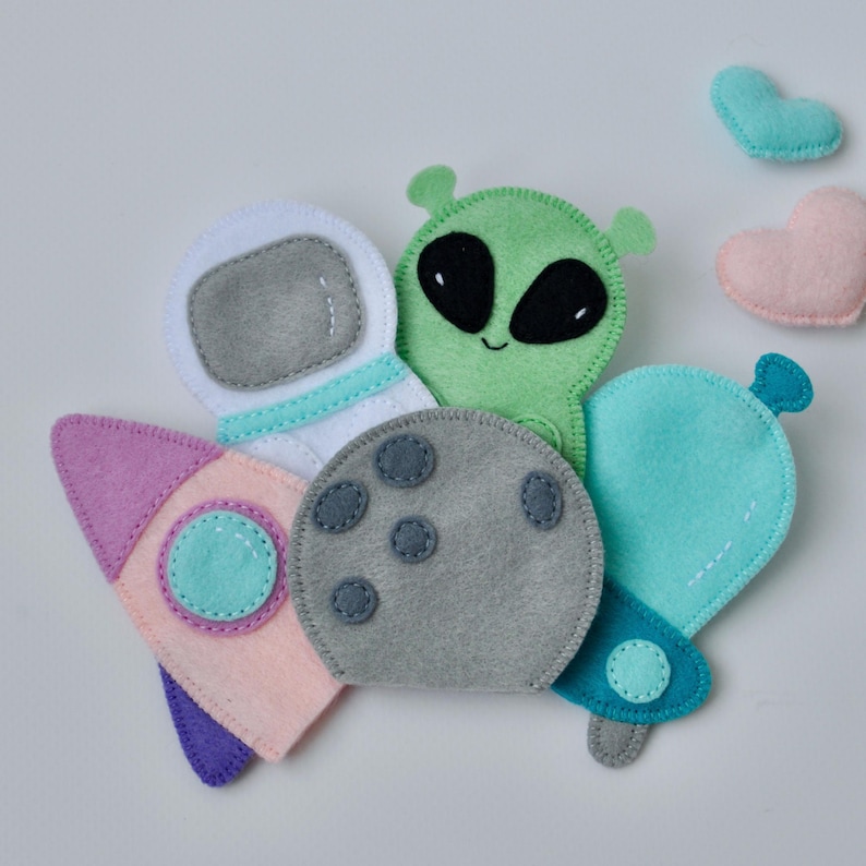 PDF Patterns: Space Finger Puppet Set. Easy Sew Felt Astronaut, Rocket ...