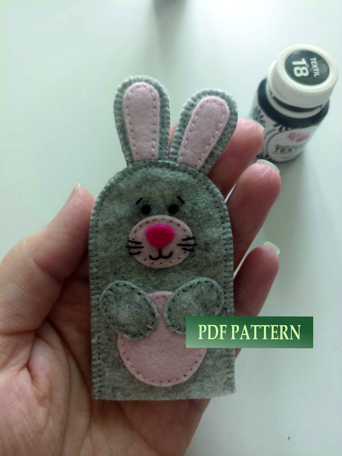 PDF Pattern, Easy Felt Patter, Felt Bunny Finger Puppet Pattern, Rabbit ...