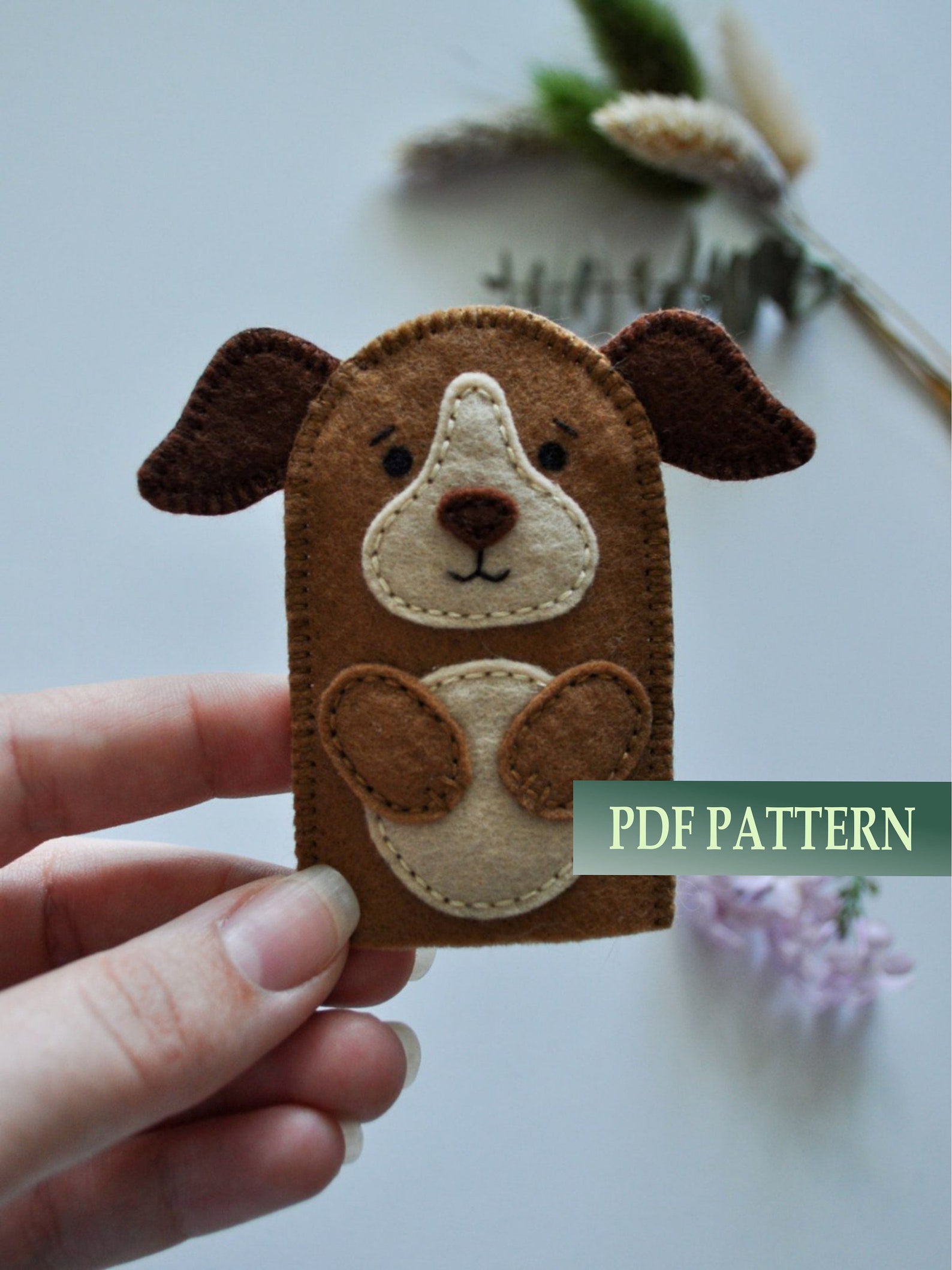 Patrón de costura en PDF para títere de dedo de perro de fieltro y ...